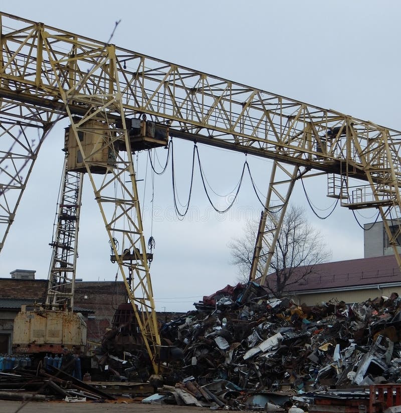 Gantry Crane Grabber Loading Scrap Metal at Junkyard Stock Photo ...