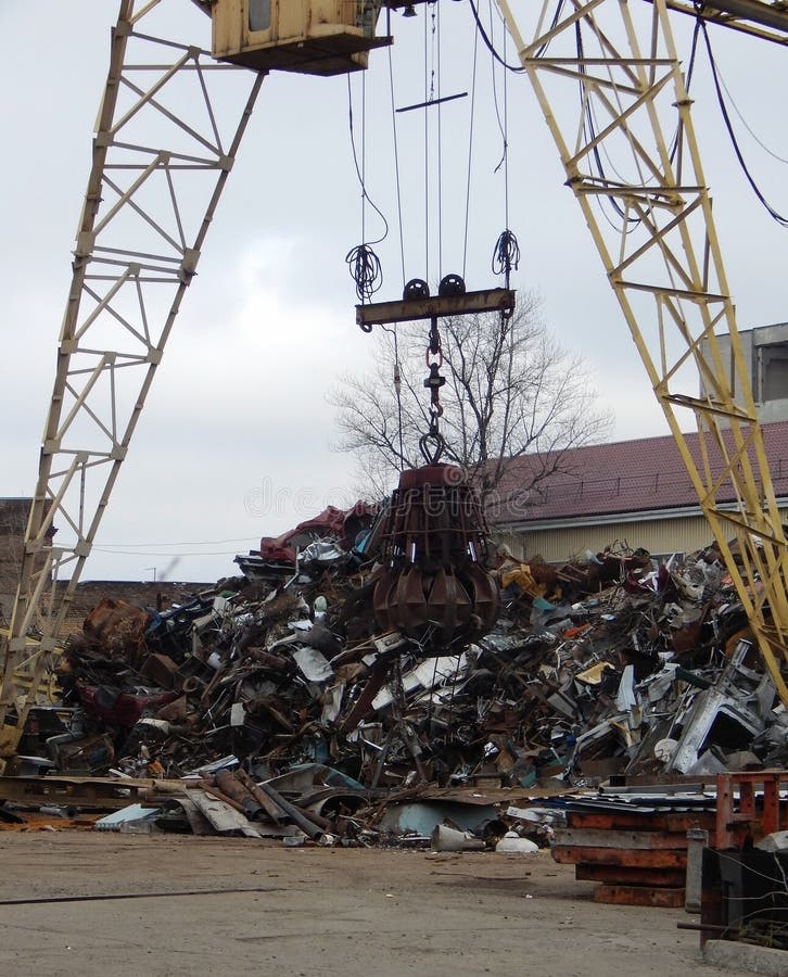 Gantry Crane Grabber Loading Scrap Metal at Junkyard Stock Photo ...