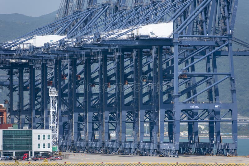 Gantry Cranes in the Container Terminal, Ready for Cargo Operation ...