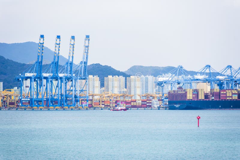 Busan, South Korea - Container Terminal of New Port in Busan, Landscape ...