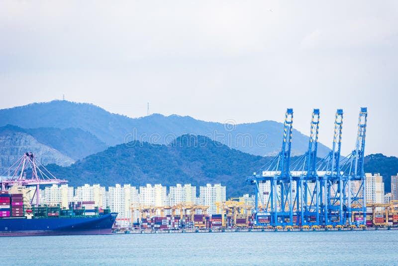 Busan, South Korea - Container Terminal of New Port in Busan, Landscape ...