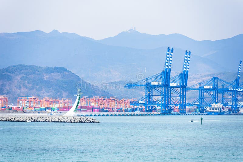 Busan, South Korea - Container Terminal of New Port in Busan, Landscape ...