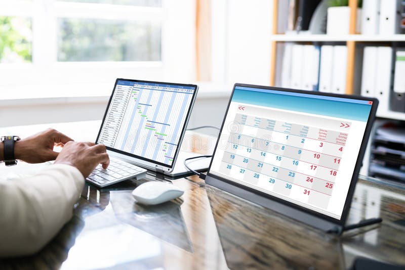 Gantt Schedule Plan on Laptop Screen Stock Photo - Image of chart, plan ...