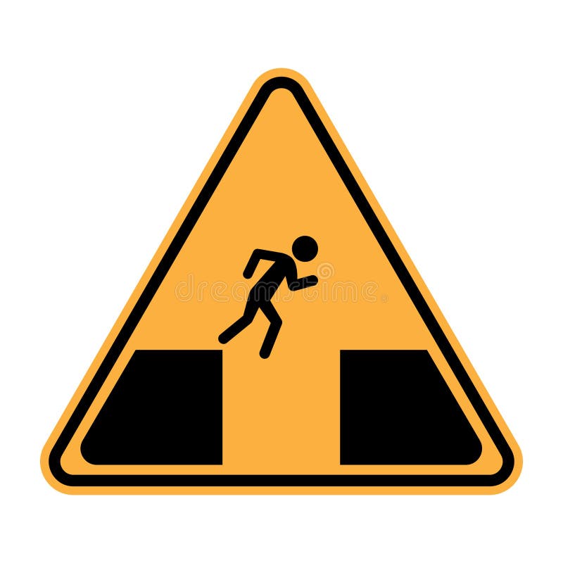 Gap Ahead Warning. Yellow Triangular Sign. Running Person Symbol ...