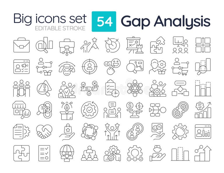 Gap Analysis Line Icons Set Stock Illustration - Illustration of ...