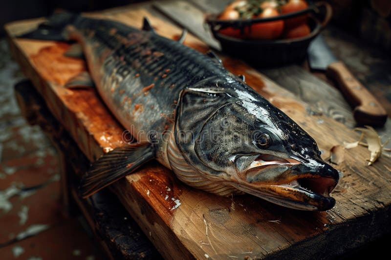 Gar Fish on the Rustic Wooden Board in the Kitchen. Ai Generative Stock ...