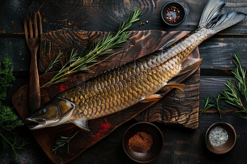 Gar Fish on the Rustic Wooden Board in the Kitchen. Ai Generative Stock ...