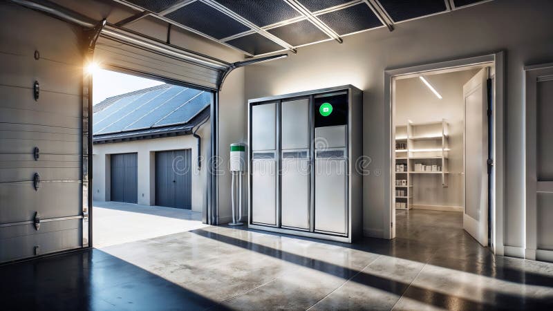 Garage Battery Stores Solar Power, Generative Ai Stock Illustration ...