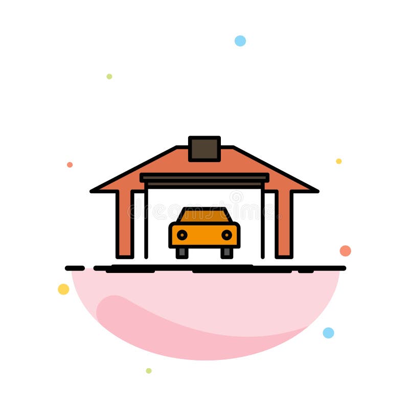 Garage, Building, Car, Construction Abstract Flat Color Icon Template ...