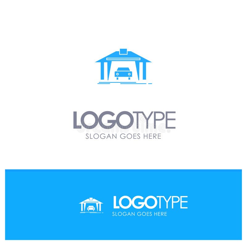 Garage, Building, Car, Construction Blue Solid Logo with Place for ...