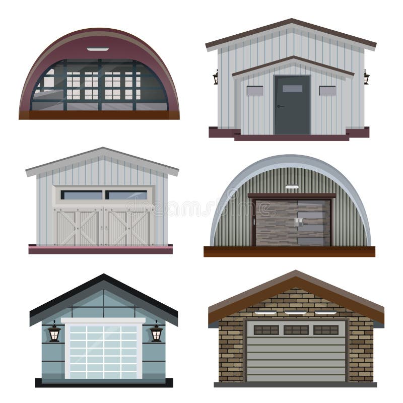 Garage Buildings Realistic Set Stock Vector - Illustration of close ...
