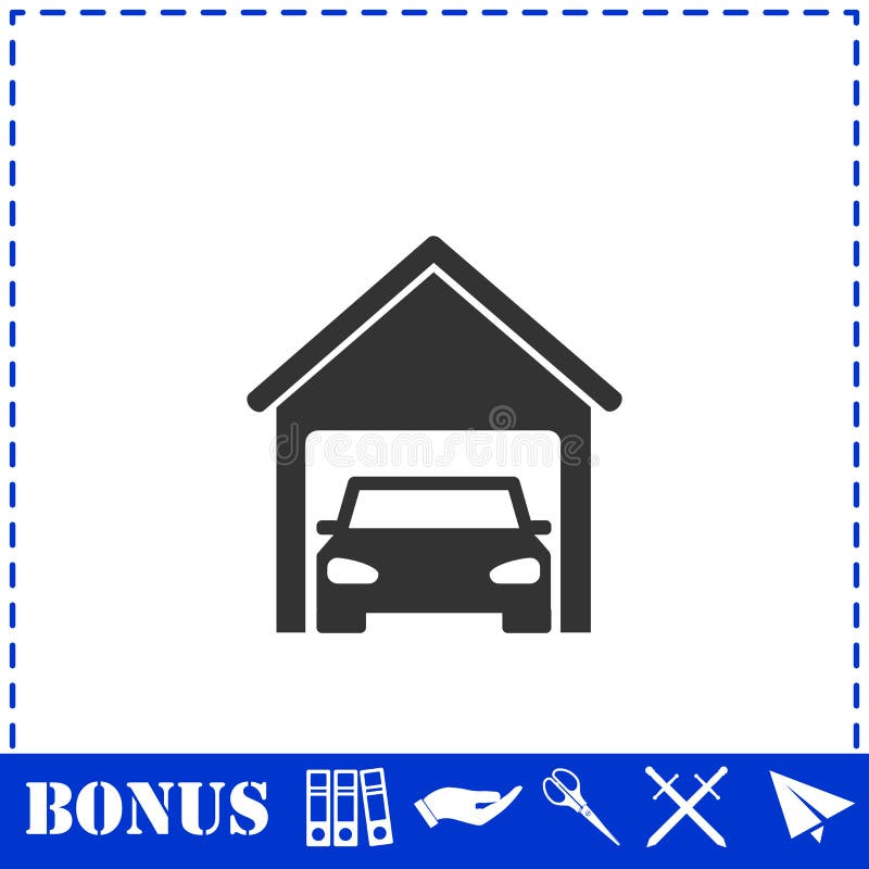 Garage car icon flat stock illustration. Illustration of automobile ...