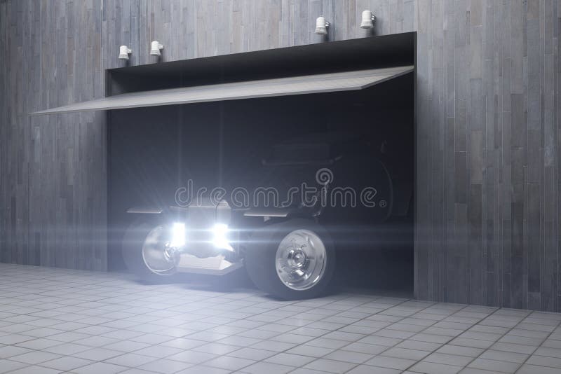 Garage with car side stock illustration. Illustration of lamp - 89268449