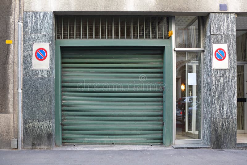 Garage stock image. Image of house, garage, green, closed - 57729309