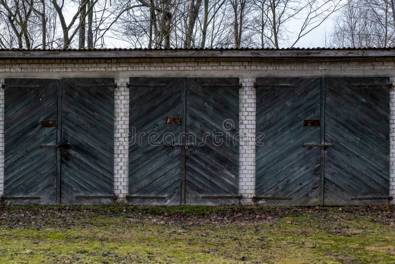Garage Complex with Three Doors Stock Image - Image of house ...