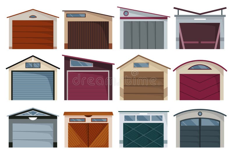 Garage Door Icon Set. Roll Cartoon Garage for Car House Storage Stock ...