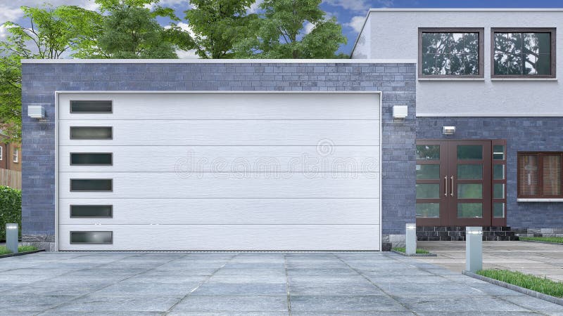 Garage Entrance with Sectional Doors Stock Illustration - Illustration ...
