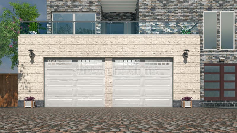 Garage Entrance with Sectional Gate Stock Illustration - Illustration ...
