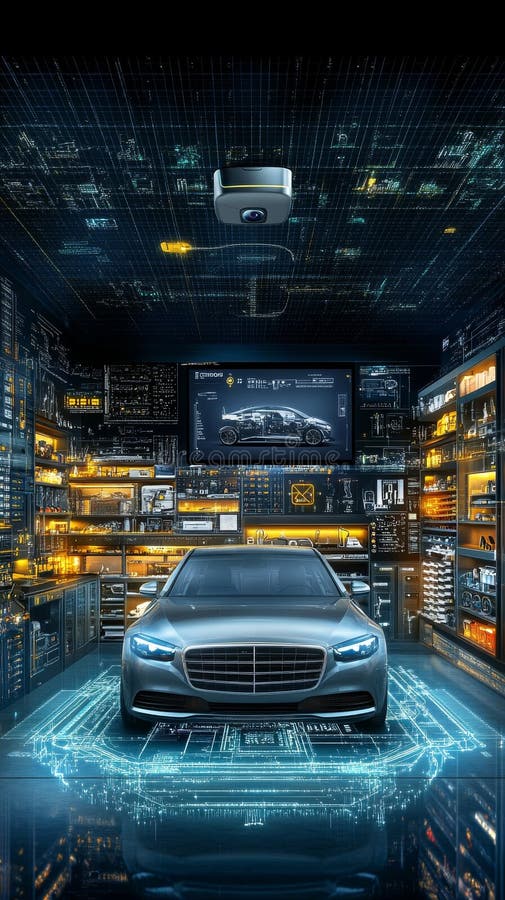 Futuristic Garage Interior Showcasing Smart Technology and Advanced ...