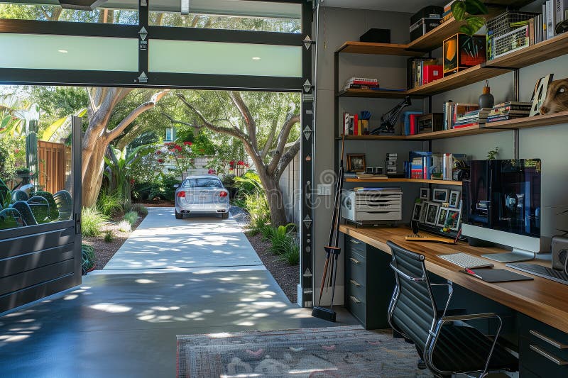Garage Home Office Setup in Garage a Modern and Organized Workspace for ...