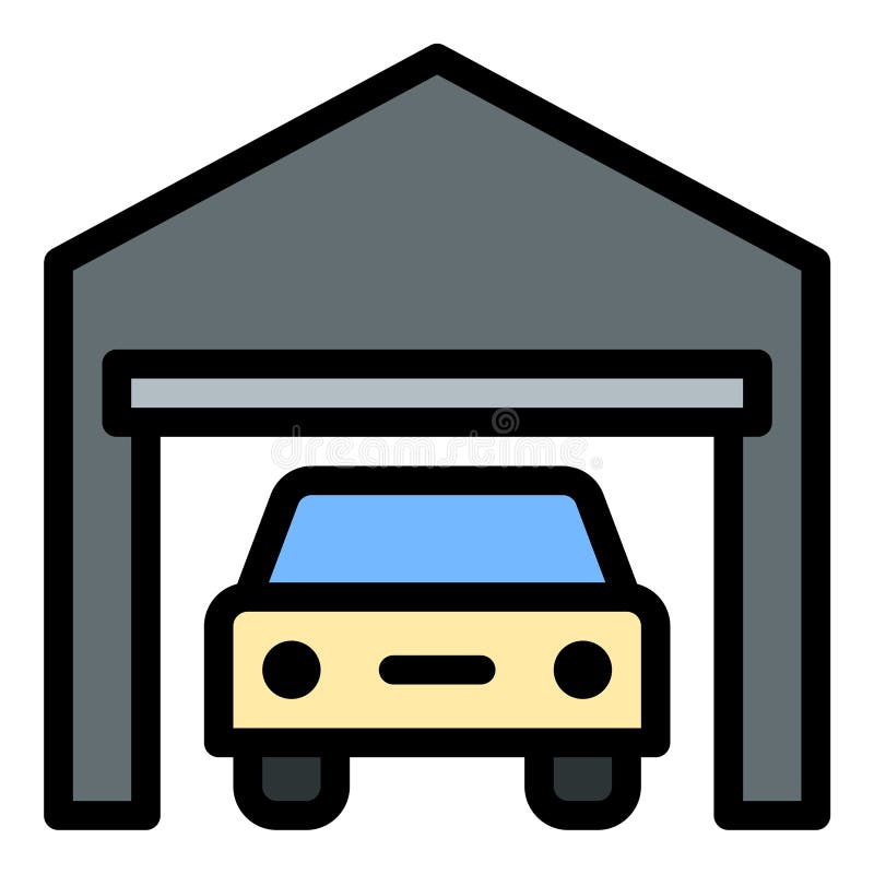 Garage Icon Vehicle Storage in Flat Line Color Style Stock Vector ...