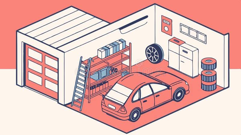 Garage Interior with Car, Home Storage Vehicle Vector Design Generative ...