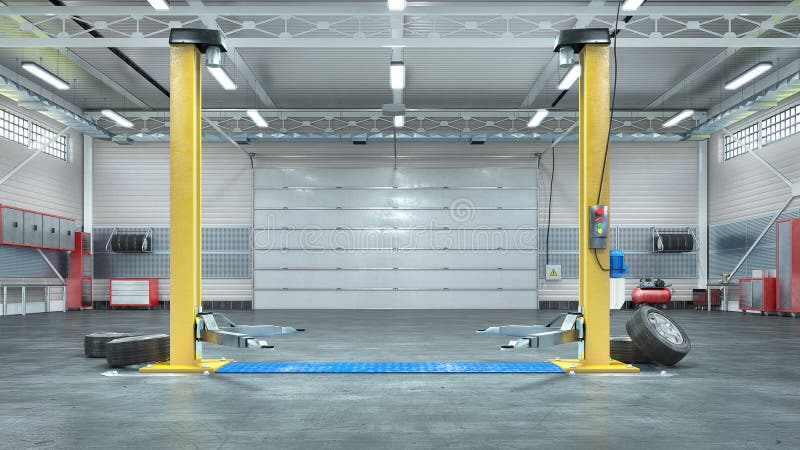 Garage Interior with Car Lift Stock Illustration - Illustration of ...