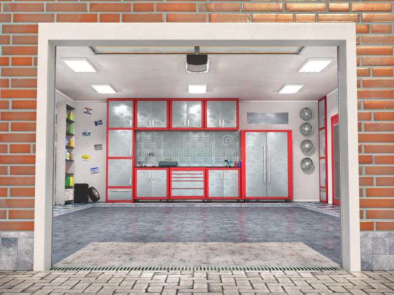 Garage Interior. 3d Illustration Stock Illustration - Illustration of ...
