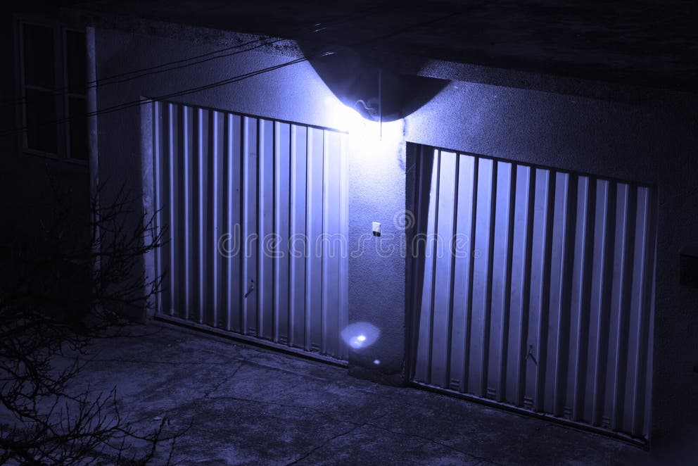 Garage at night stock photo. Image of garage, residential - 18125078