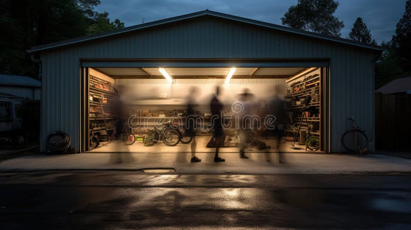 Garage with People Motion Blur View Long Exposure, Concept of Speed ...