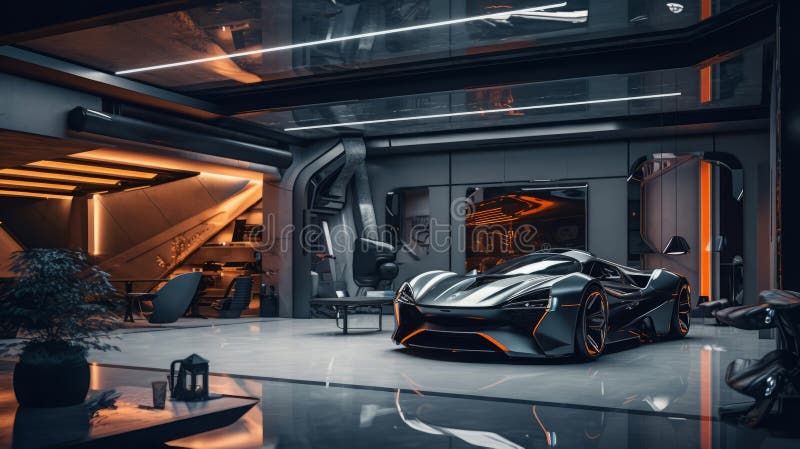 Garage Room of a Beautiful Futuristic Design. AI Generated Stock ...