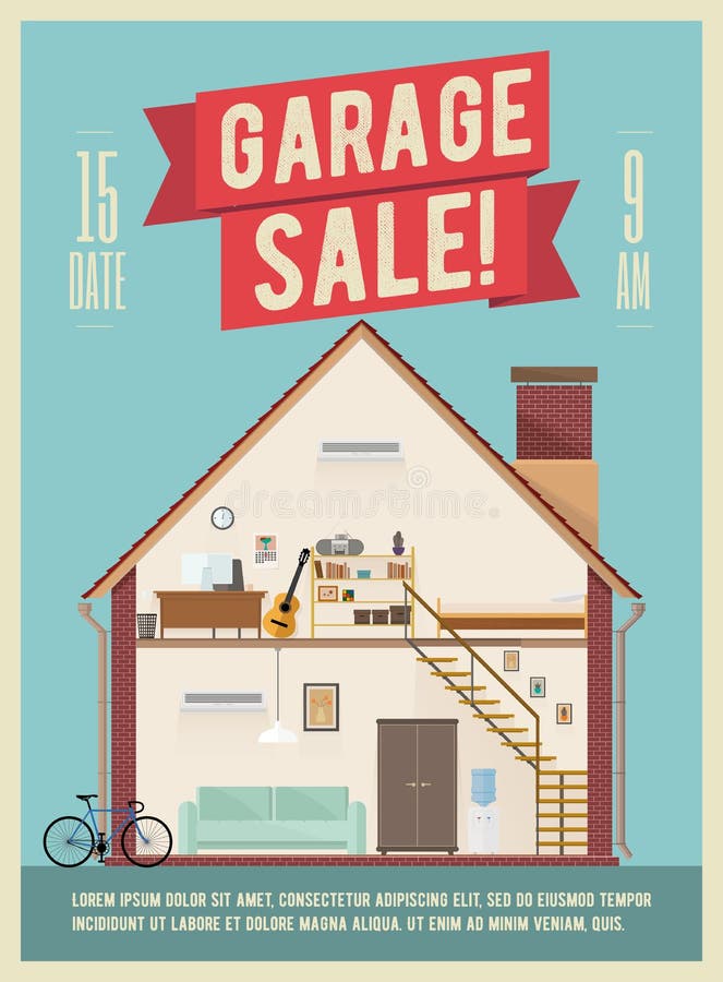 Garage Sale Banner Flyer Poster Design. Vector Illustration. Stock ...