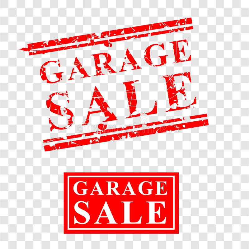 Garage Sale, 2 Style Scratch Red Rubber Stamp, at Transparent Effect ...