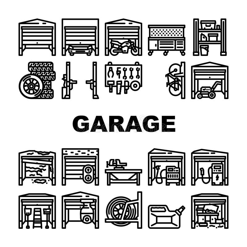 Garage Storage Workshop Icons Set Vector Stock Vector - Illustration of ...