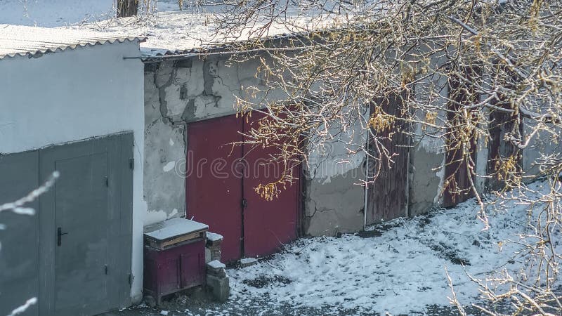 Garage and Trees Covered with Snow Stock Image - Image of sublime ...