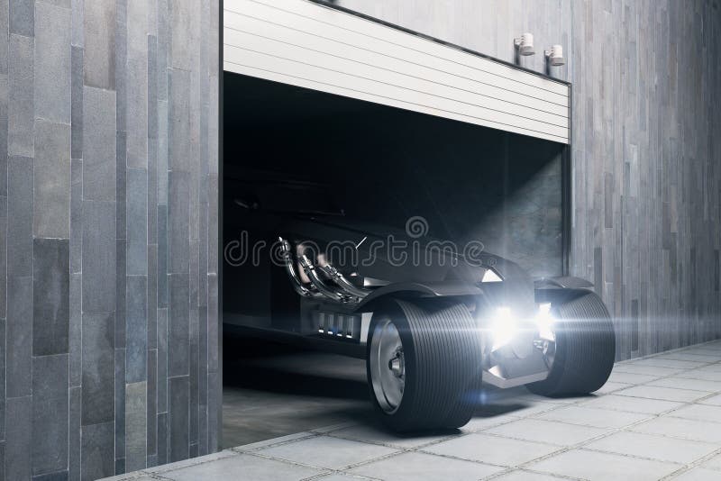 Garage with vehicle side stock illustration. Illustration of background ...