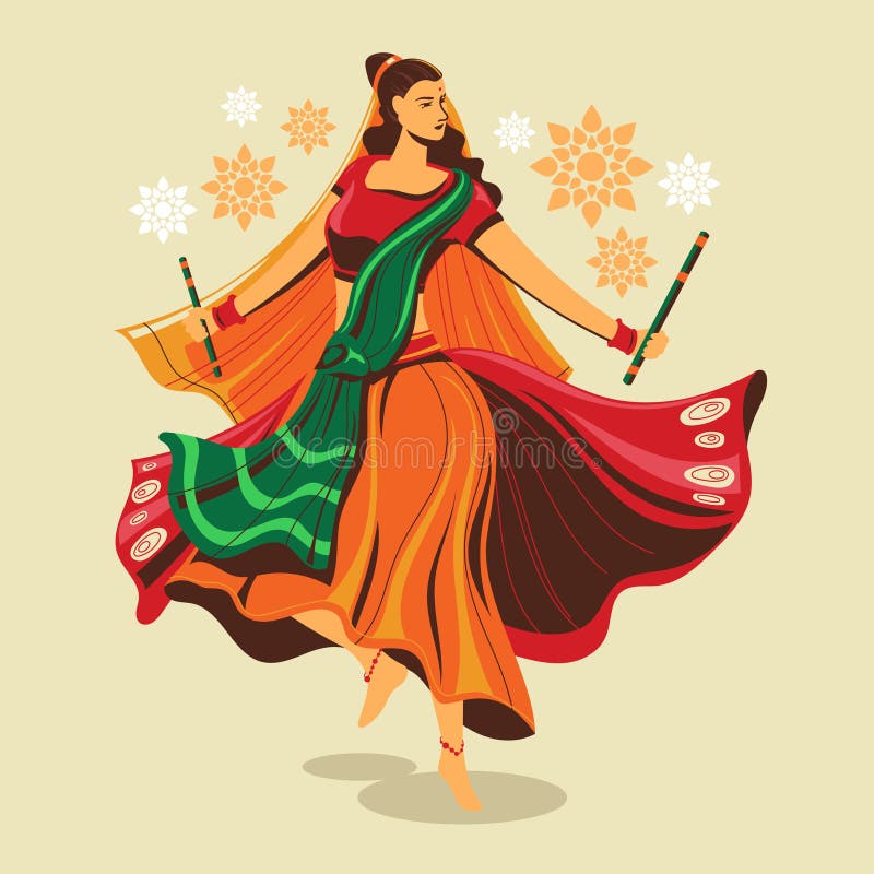 Vector Design of Woman Playing Garba Dance for Dussehra Dandiya Night ...