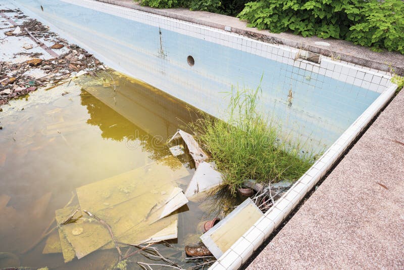 Abandoned Public Swimming Pool in Thailand, Garbage in Dirty Water ...