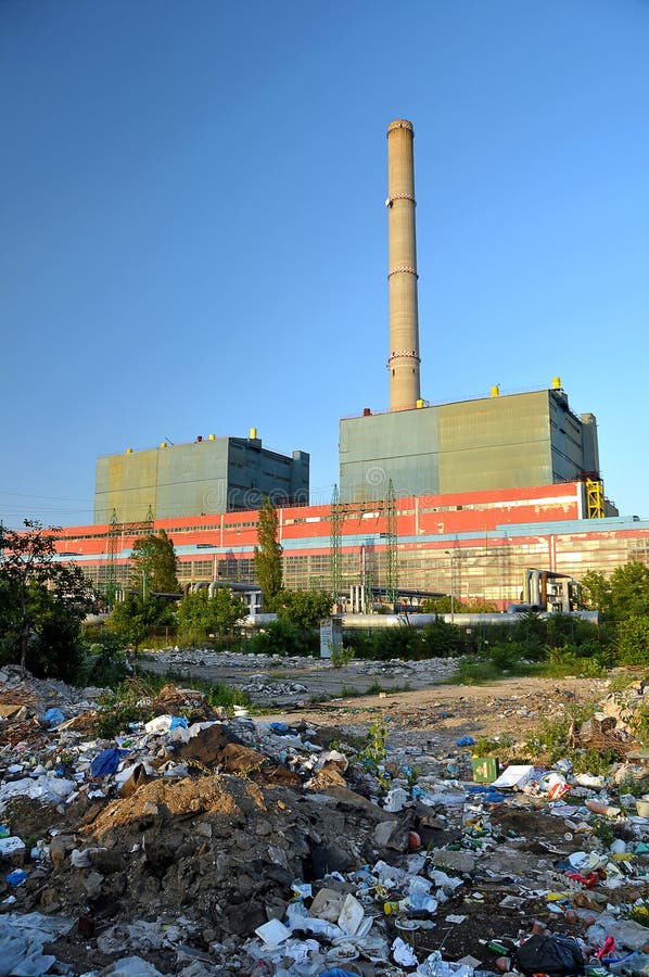 Garbage around a factory stock photo. Image of plants - 34387462