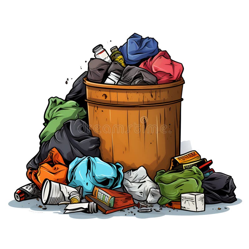 Garbage Around a Trash Can on a White Background. for Illustration ...