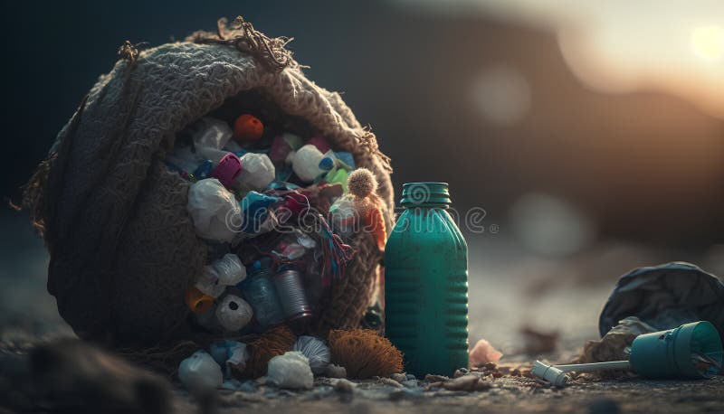 Garbage Bag with Garbage on the Beach. Pollution Concept Stock ...