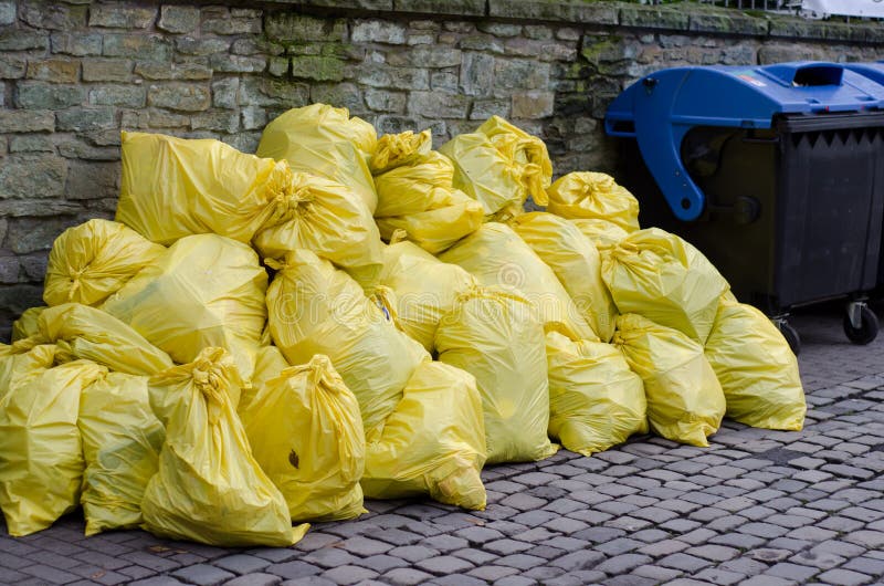 Garbage bag with garbage stock photo. Image of city - 141383312