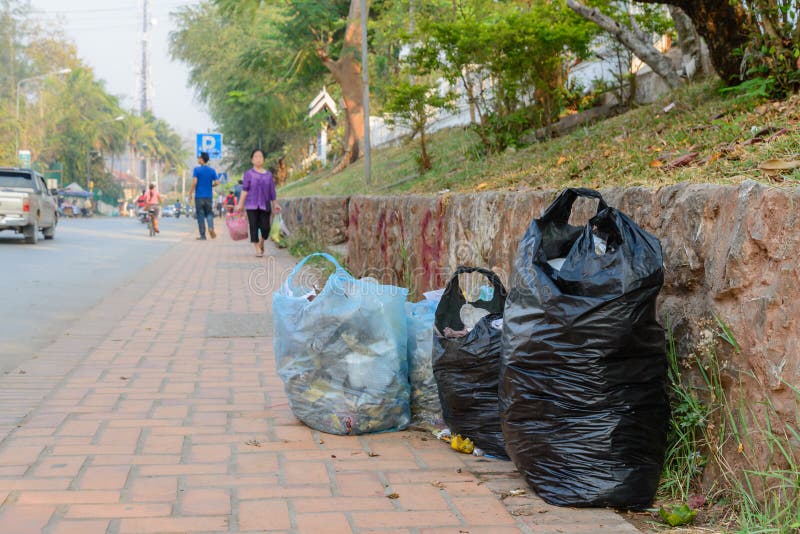Garbage bag at street side stock image. Image of recycle - 58253165