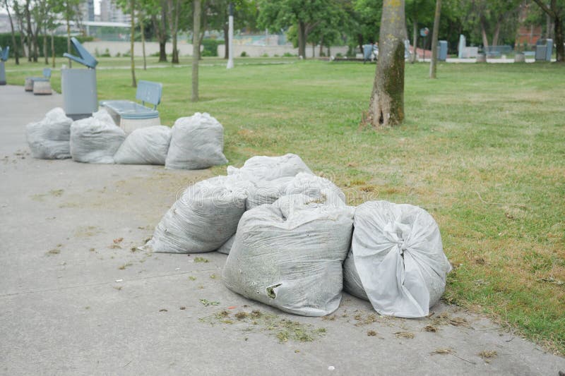 Garbage Bags Stack on a Park Stock Image - Image of heap, large: 321755895