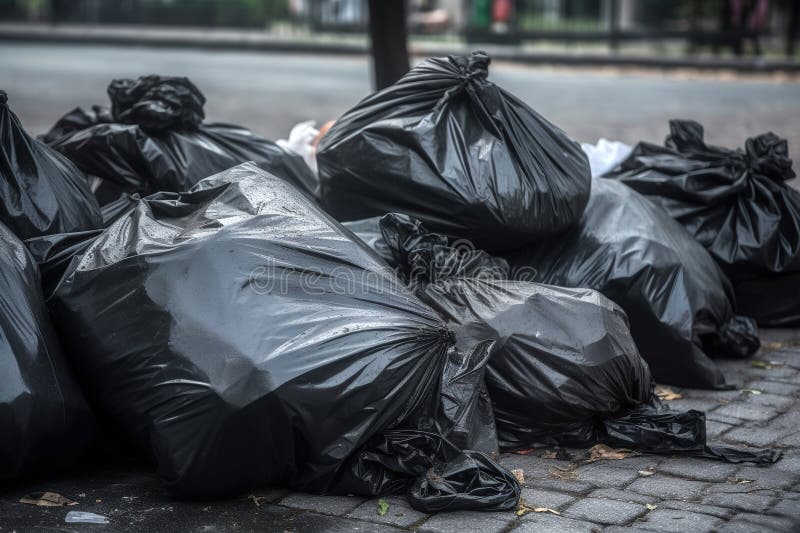 Garbage Bags on the Street Sidewalk Stock Illustration - Illustration ...