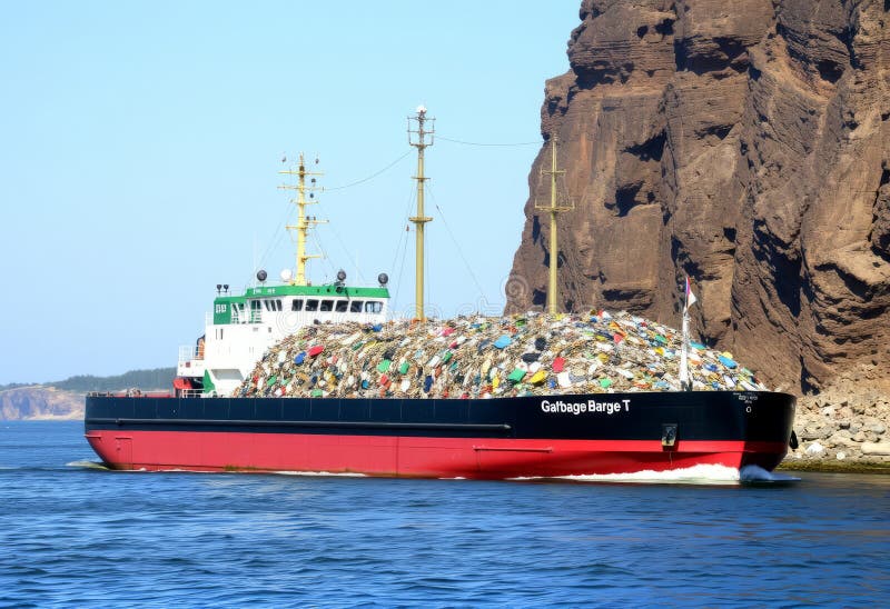 Garbage Barge Ship Transporting Large Quantities of Ga Stock ...
