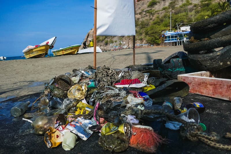 Garbage on the beach editorial stock image. Image of ecology - 158803949