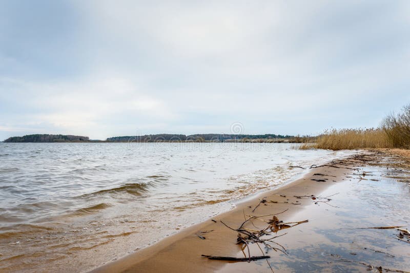 Garbage on the Beach. Dirty Lake Sandy Shore. Ecological Problem. Stock ...