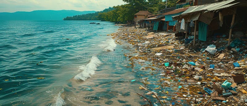 Garbage on Beach, Environmental Pollution in Bali Indonesia. Drops of ...