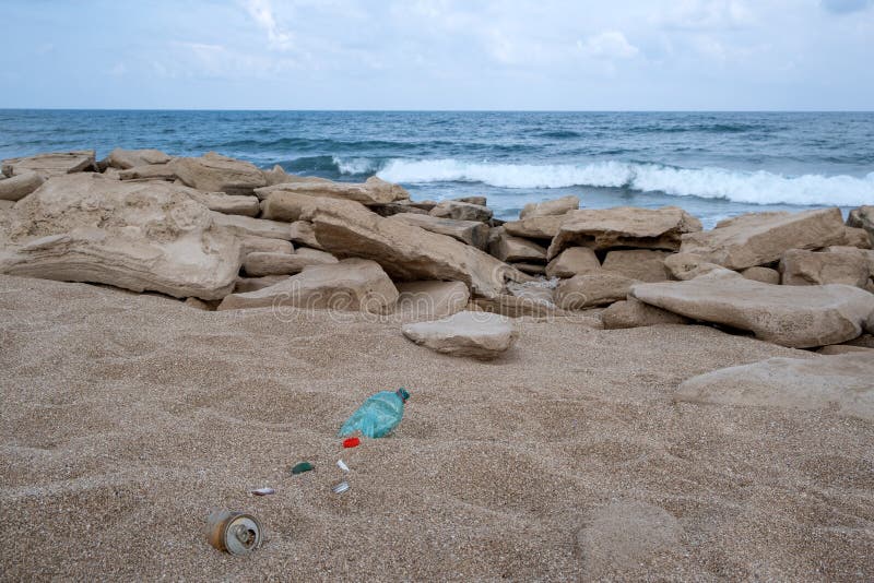 Garbage on a Beach, Environmental Pollution Concept Picture. Stock ...